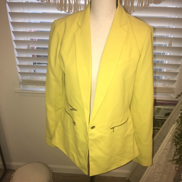 Jackets & Coats | Bright Yellow Blazer With Zipper Detail | Poshmark